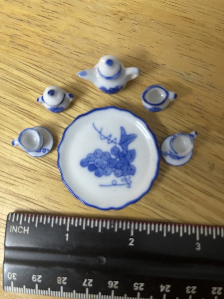 Vintage Porcelain MINI Tea Set Blue & White Doll House 9 pc. blue/white ...