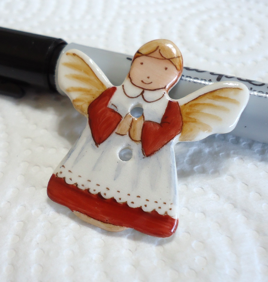 Vintage Ceramic Realistic ANGEL Buttons 1 1/2" x 1 9/16" Signed ...