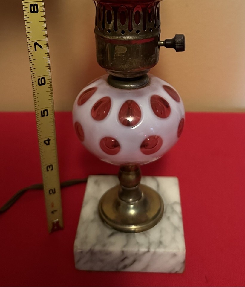 Vintage Fenton Cranberry Coin Dot Lamp On Marble Base | eBay