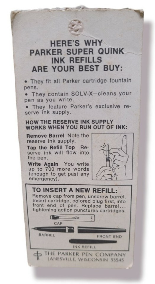 Parker PERMANENT BLUE Super Quink Ink Cartridge Refill - vintage nos | eBay