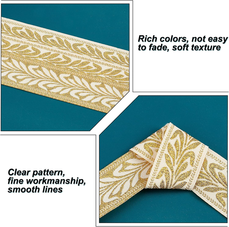 10 Yards Gold Jacquard Ribbon 1 Inch Edge Woven Braid Trim Ethnic ...