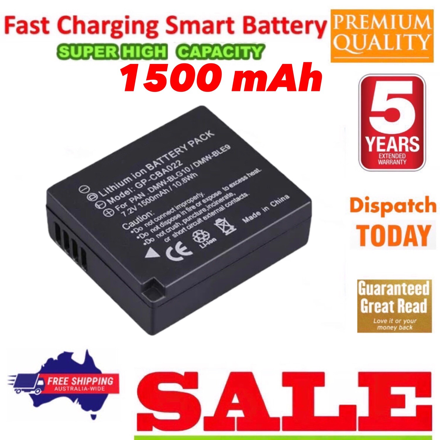 1500mAh Battery for Panasonic DMW-BLE9, DMW-BLG10 & Panasonic Lumix DMC ...