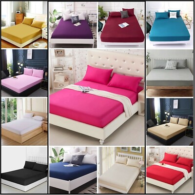 Extra Deep Fitted Sheets 30cm Bed Sheet 100% Poly Cotton Single Double ...