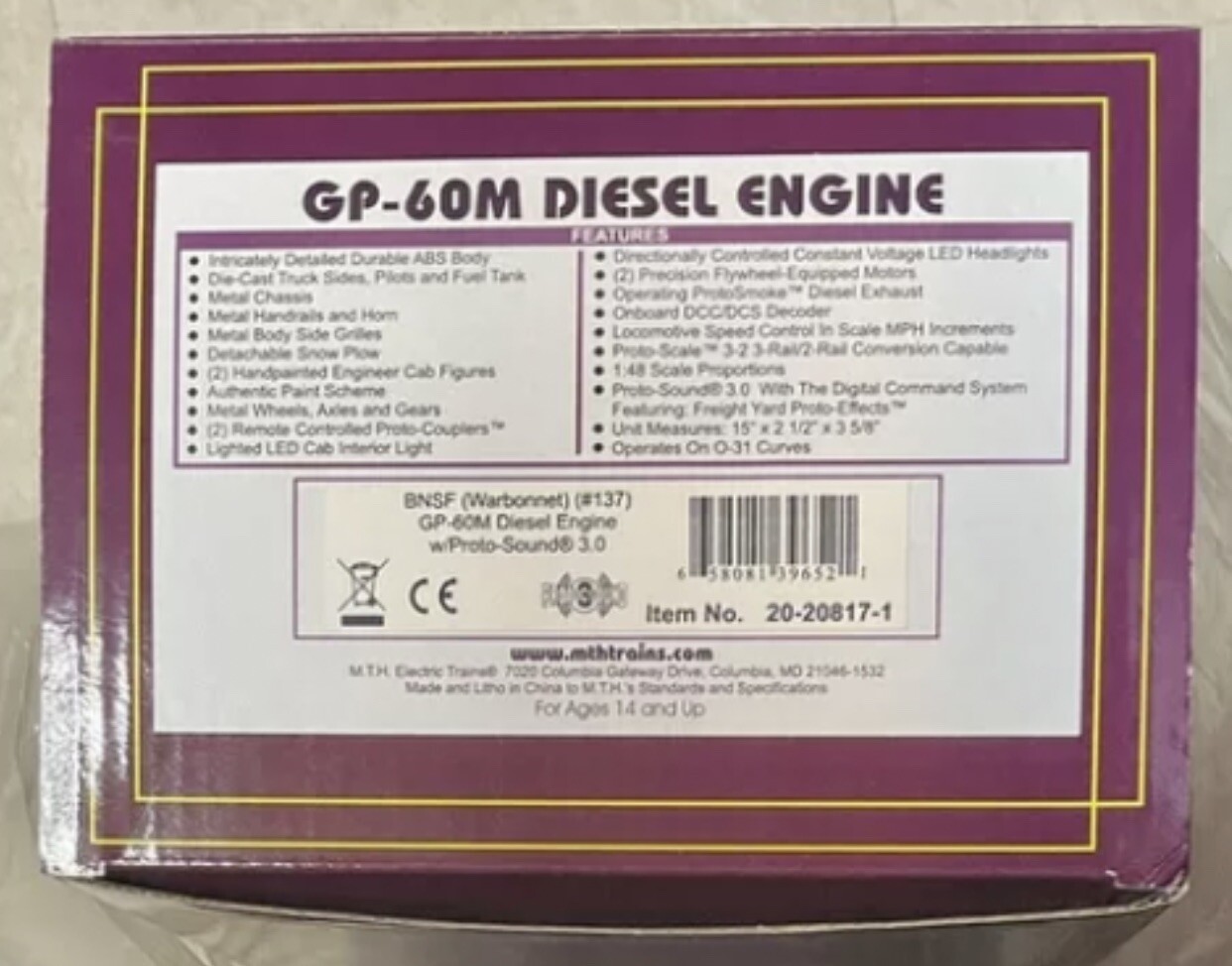 MTH PREMIER BNSF WARBONNET GP-60M DIESEL ENGINE PROTOSOUND 3! 20-20817 ...