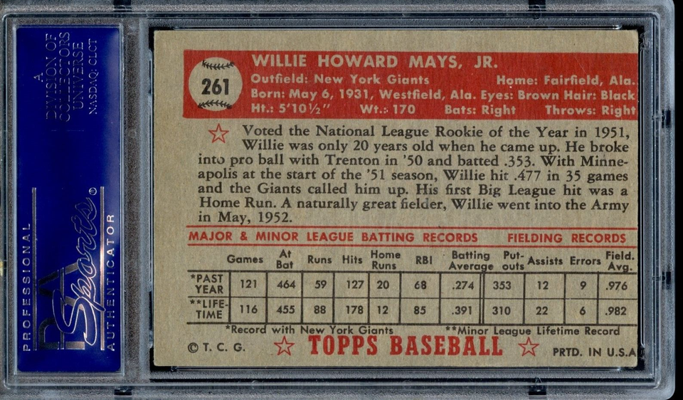 1952 Topps #261 Willie Mays PSA 4 HOF New York Giants 1825 | eBay