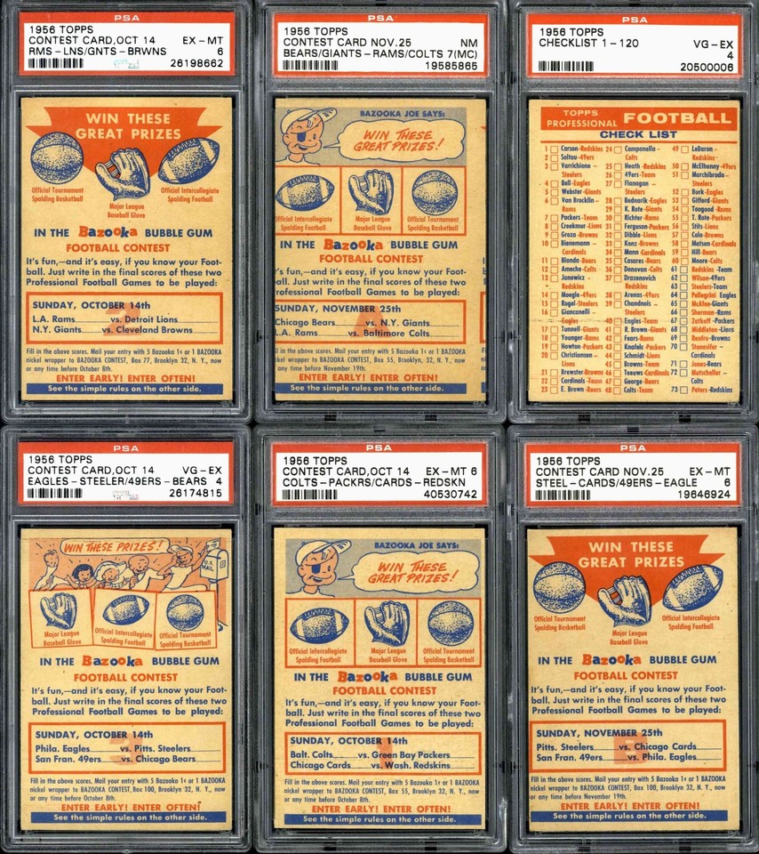 1956 Topps Football Complete Set (120) Checklist & Contest Cards All ...