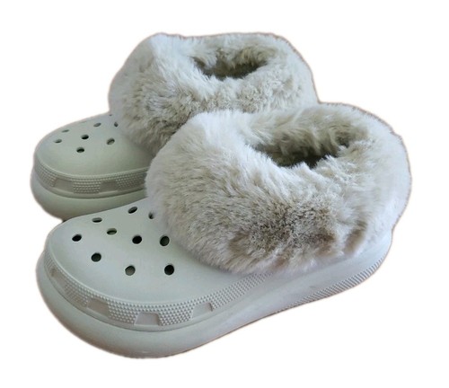 Crocs Furever Crush Fur Stomp Lined Clog Platform Bone Size M4 W6 | eBay