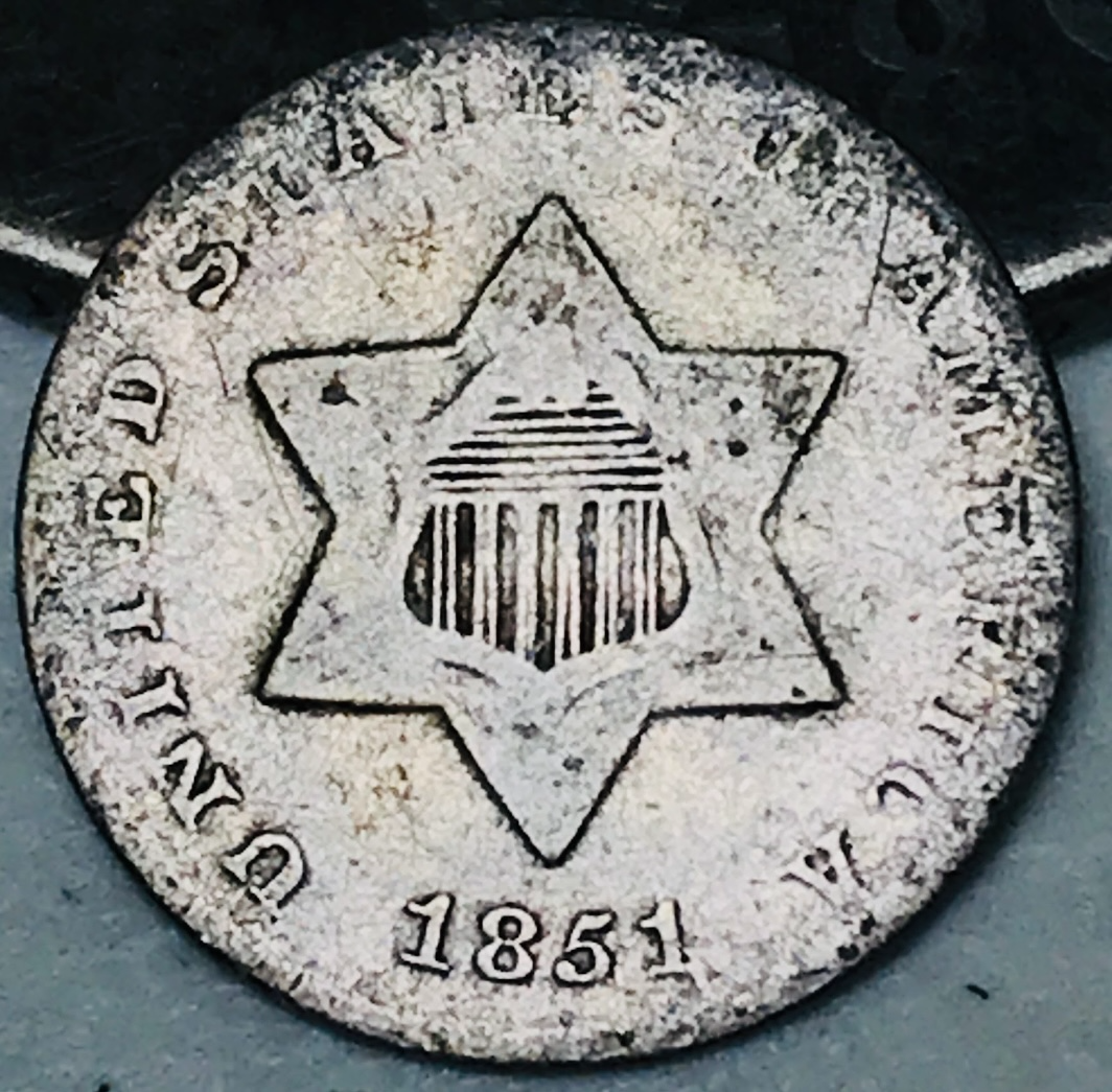1851 Three Cent Silver Piece Trime 3c Type 1 Ungraded US Coin CC20018 ...