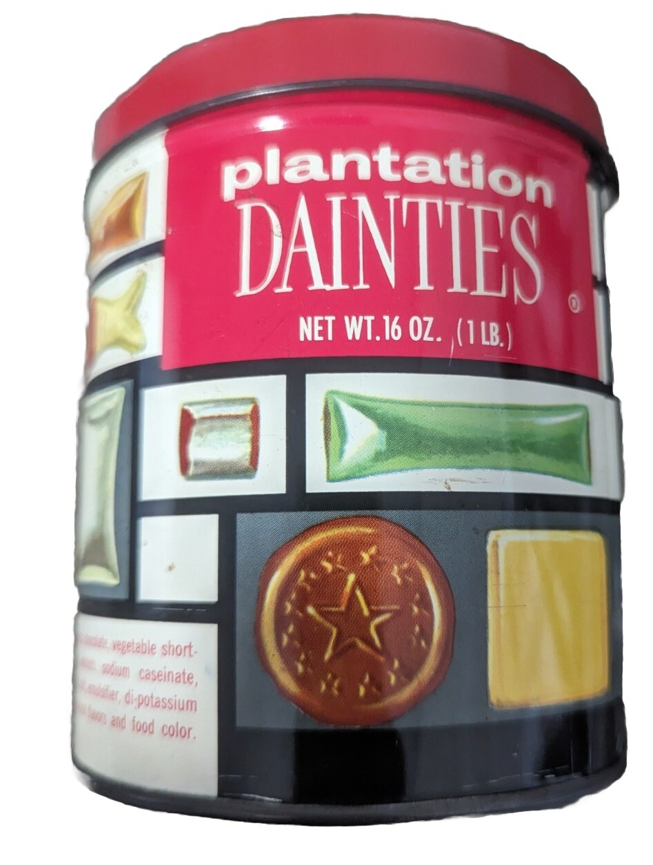 VINTAGE PLANTATION DAINTIES CANDY TIN BRIGHT COLORS | eBay