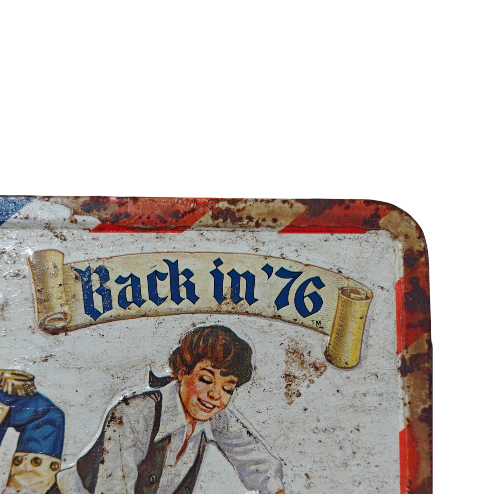Vintage Old Antique Iron Multi-Color Embossed Back In 76 Lunch Box ...