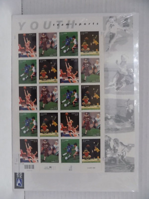 Youth Team Sports US Stamps Full Pane 33 Cents 20 Stamps Soccer MIP ...