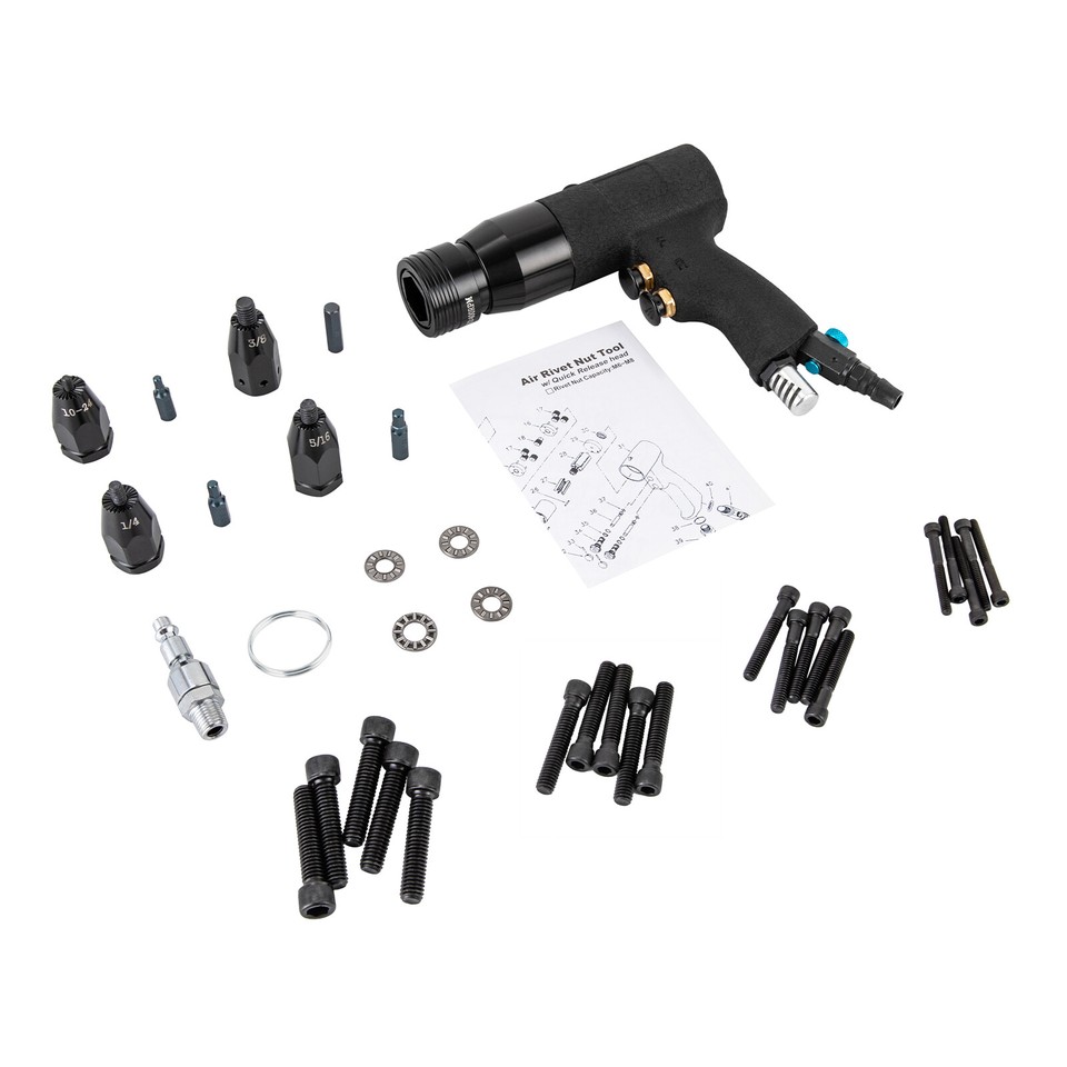 Pneumatic Rivnut Setting Gun Rivet Nut Gun w/10-24", 1/4", 5/16", 3/8 ...