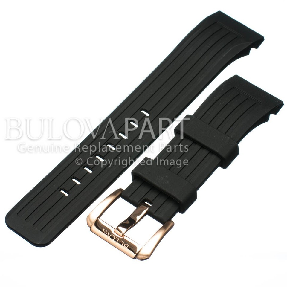 Original Bulova 98B152 24-mm Black Rubber Watch Band Strap w/ Rose Gold ...