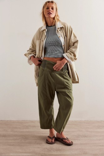 Free People We The Free Lunan Crop Harem Jeans Pants Smocked Cotton XS ...