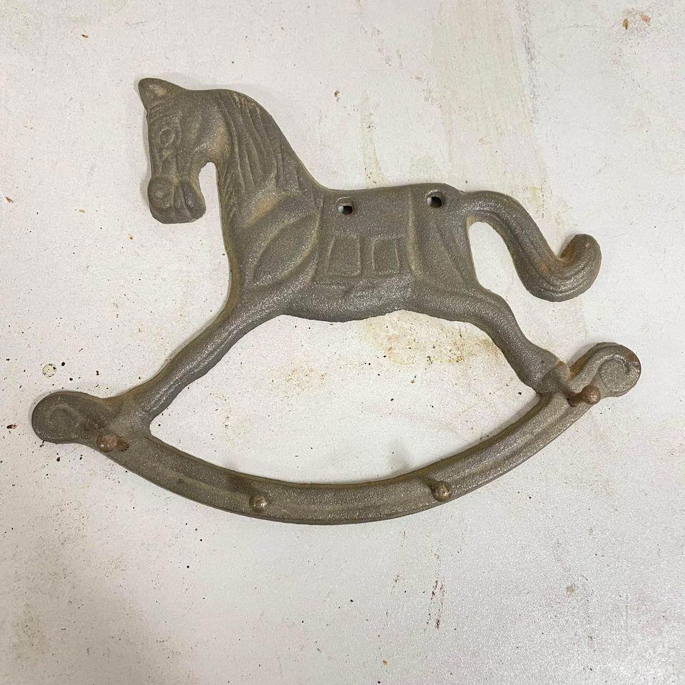 VTG Cast Iron Rocking Horse Wall Mount 4 Hook Hat Key Hanger Home Decor ...