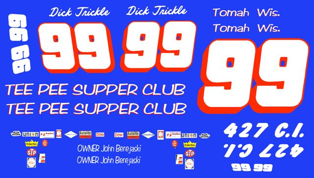 #99 Dick Trickle TEE PEE Supper Club 1968 1/32nd Scale Waterslide ...
