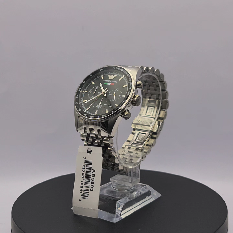 NEW GENUINE EMPORIO ARMANI TAZIO AR5983 BLACK DIAL STAINLESS STEEL MEN ...