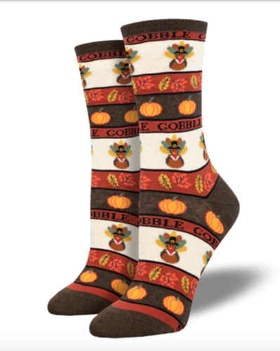 Socksmith Thanksgiving Women's Crew Socks Gobble Turkey Dinner Novelty ...