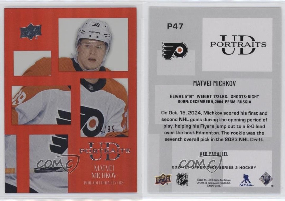 2024-25 Upper Deck Series 2 UD Portraits Red /99 Matvei Michkov #P47 ...