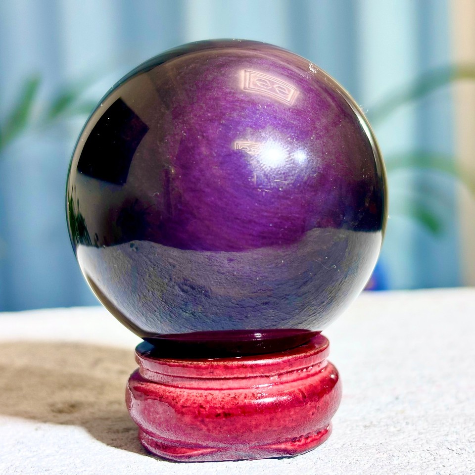 156G AAA Grade Natural Rainbow Eye Obsidian Quartz Crystal Sphere ...