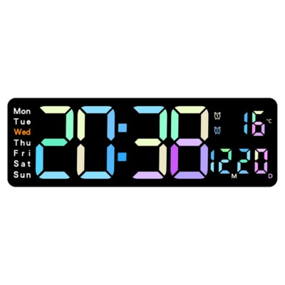 Digital LED Alarm Clock RGB Large LED Display Wall Clock Humidity ...
