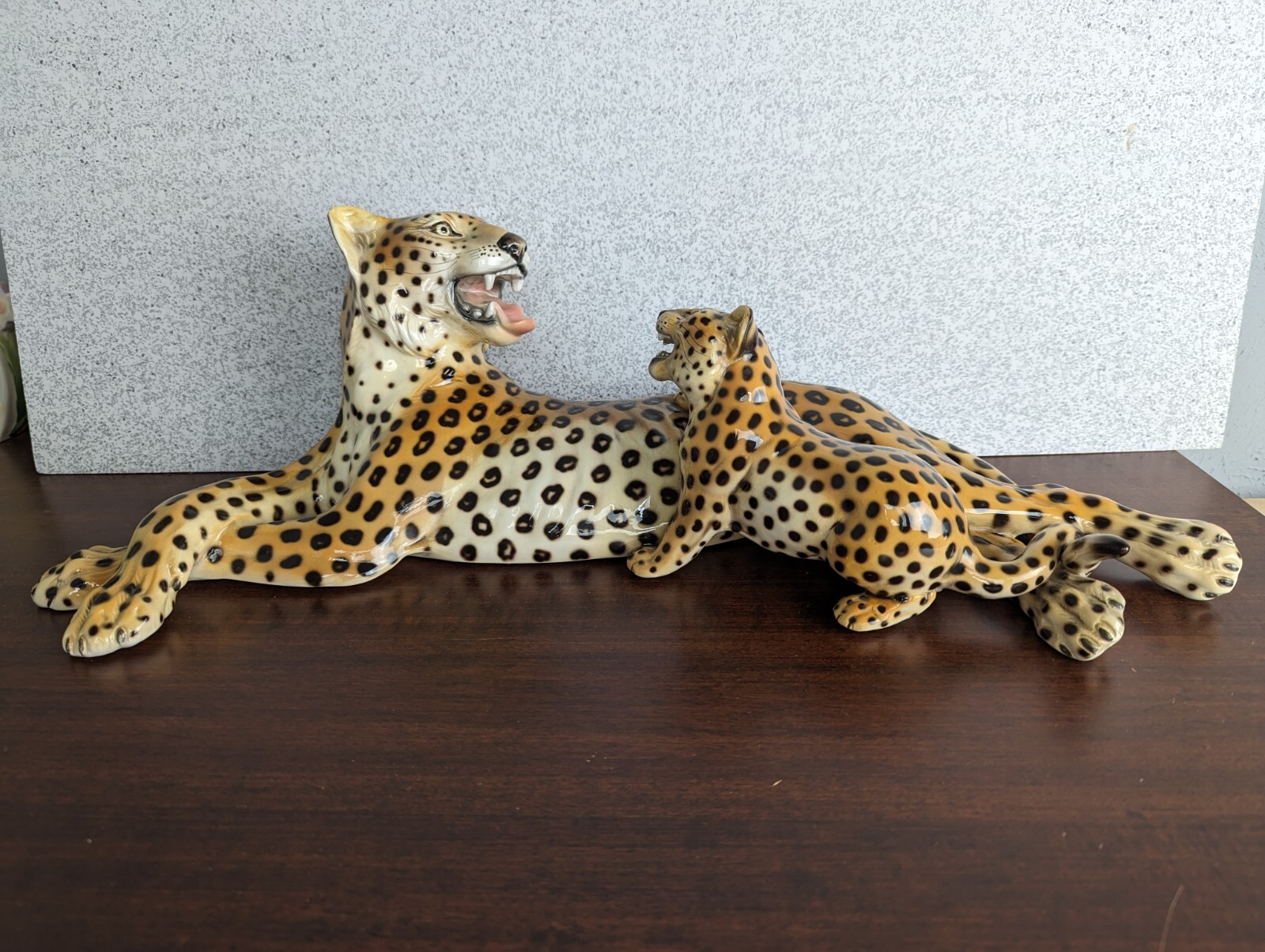 Vintage Ronzan Leopard Figurine Resting Attacking Cub Statue Made in ...