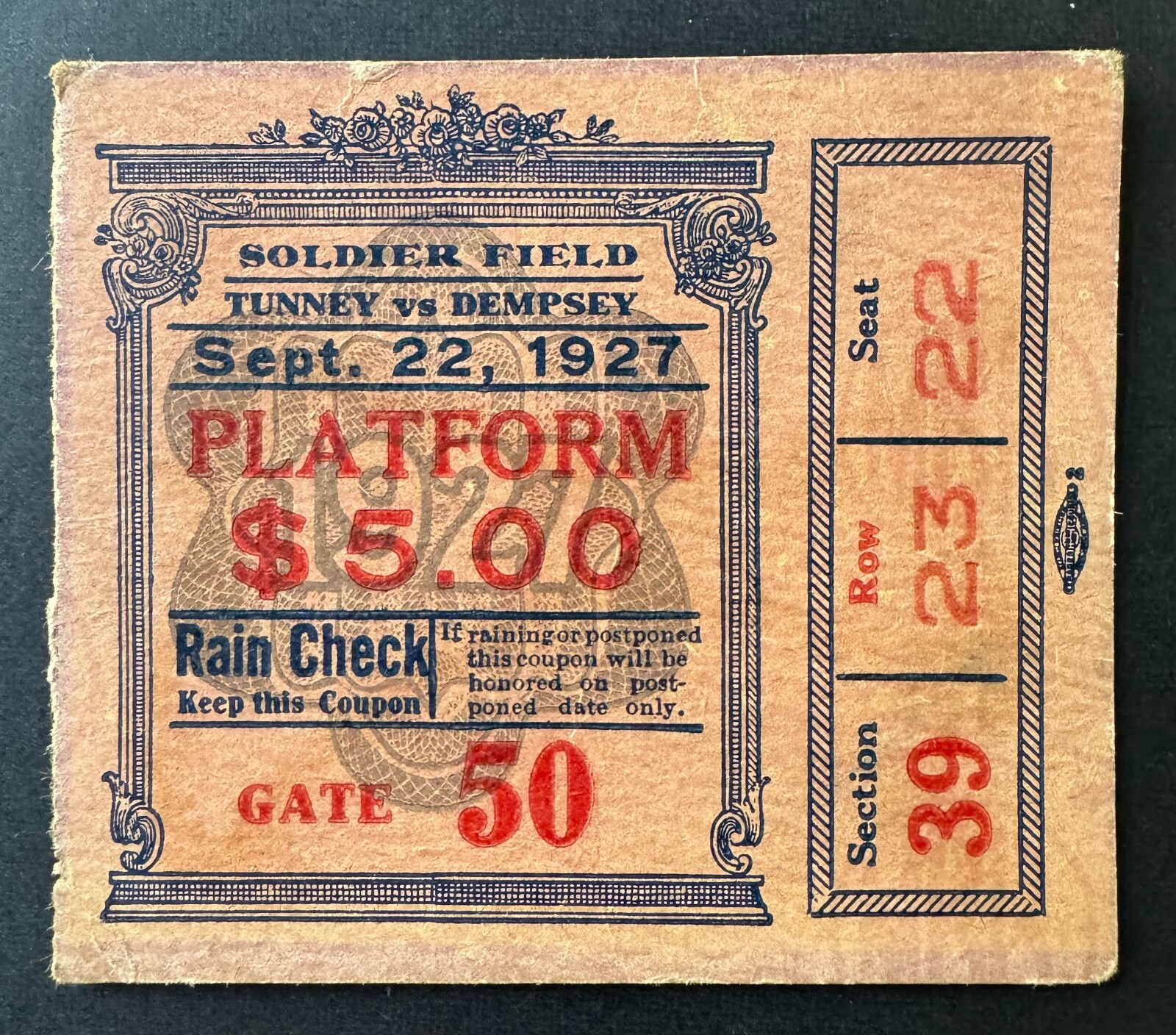 1927 Jack Dempsey v Gene Tunney Boxing Championship Ticket Stub Long ...