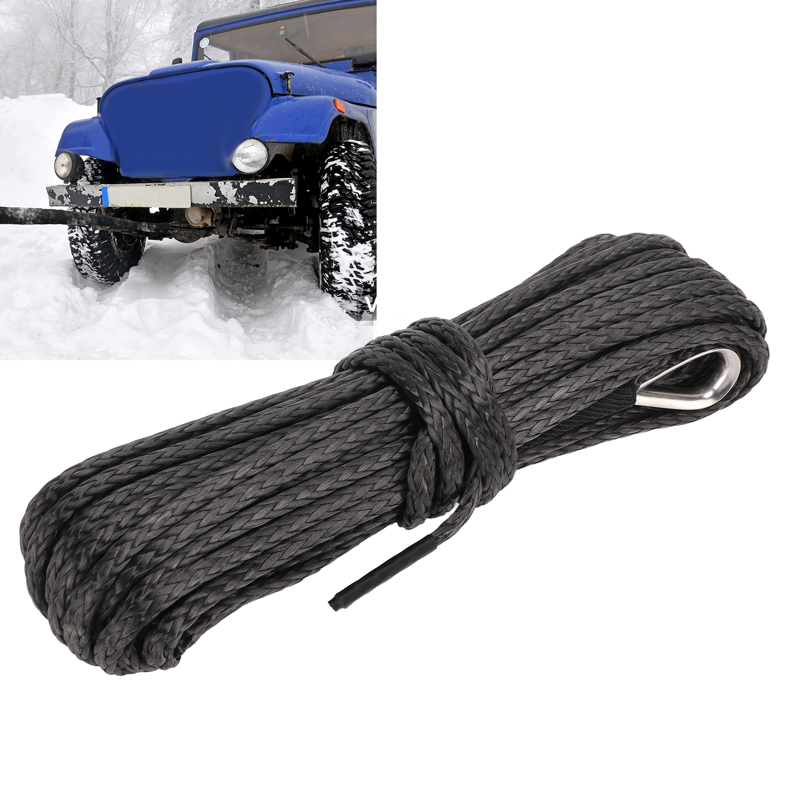 Trailer Winch Rope 15m/50ft Nylon Black Wear Resistant Replace For SUV ...