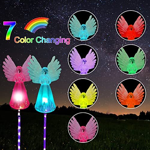 Outdoor Solar Garden Decorative Lights,2 Pack Solar Power Angel Lights ...