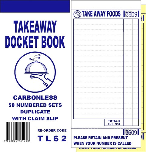 40 x Takeaway Docket Book with claim slip ( Large Size ) - Duplicate ...