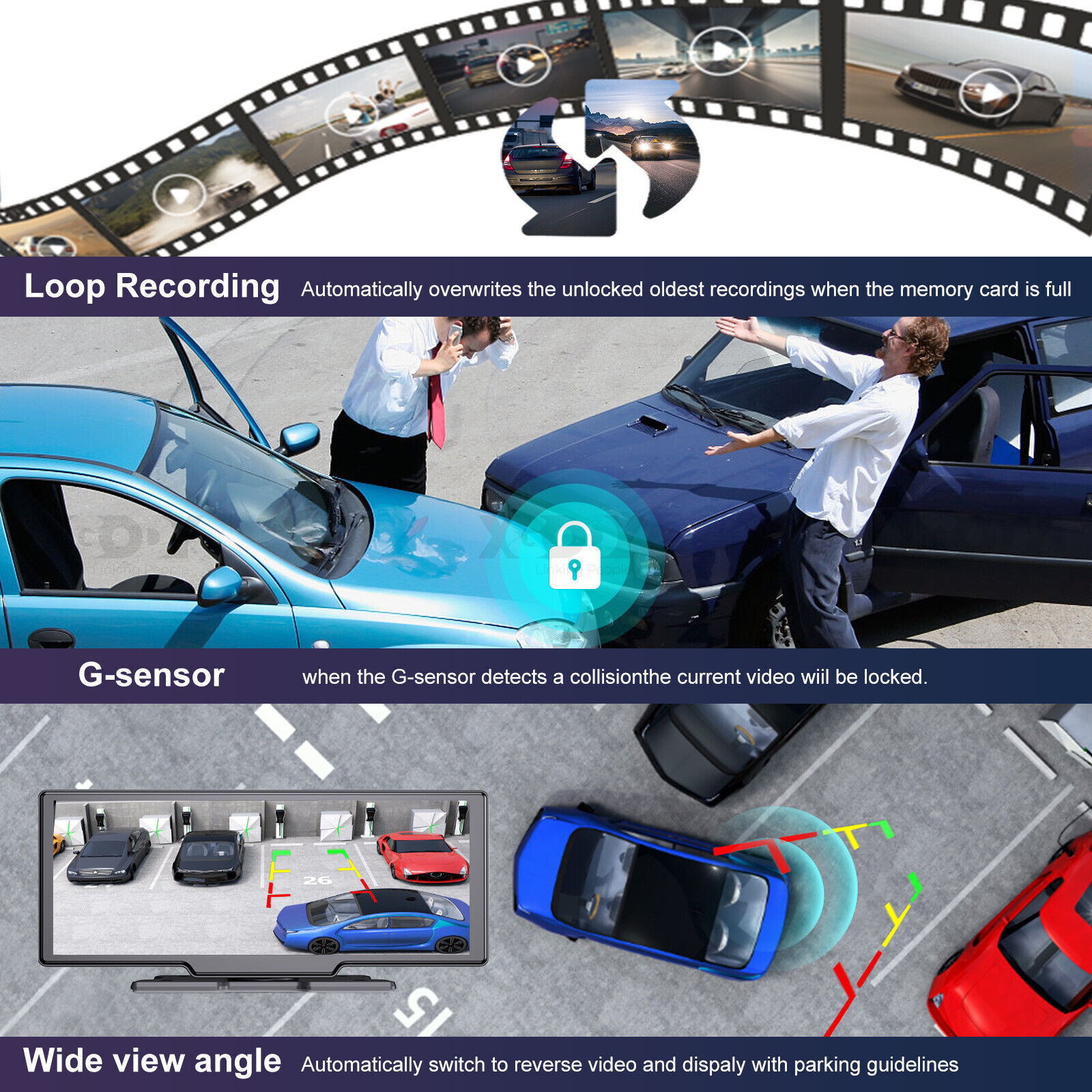 XGODY 4K HD Dash Cam GPS WiFi Wireless CarPlay Auto Android Night ...