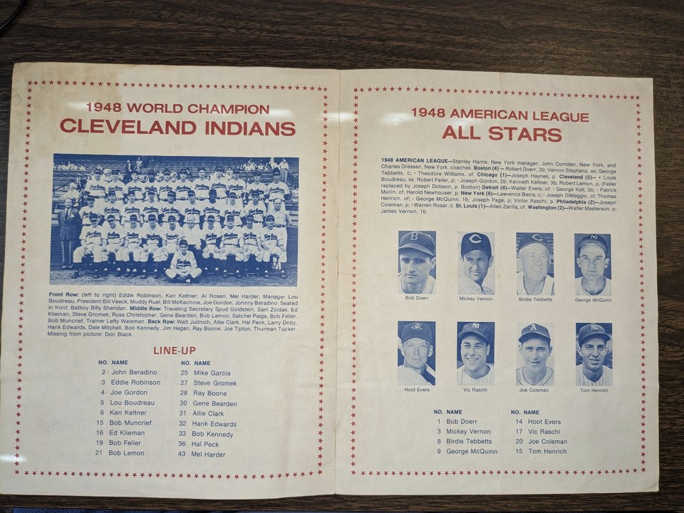 Old Timers Day August 9 1975--1948 Indians vs 1948 AL All Stars Game ...