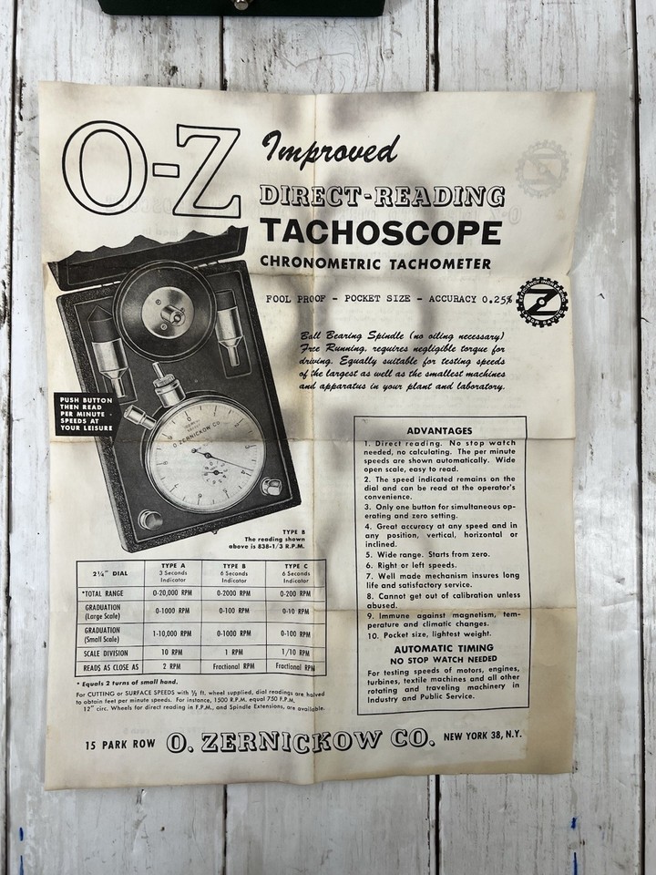 Vintage O. Zernickow Tachoscope Chronometric Tachometer with Box ...