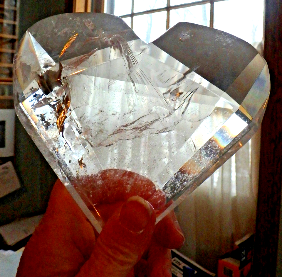 Beautiful Crystal Heart Polished Clear Quartz cut into a faceted Heart ...