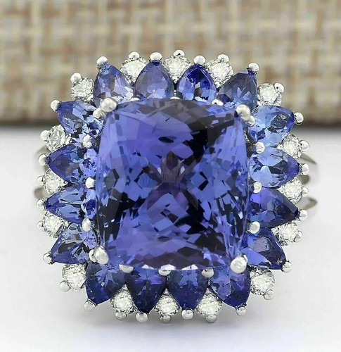3Ct Cushion Cut Tanzanite & Diamond Halo Engagement Ring In 14K White ...
