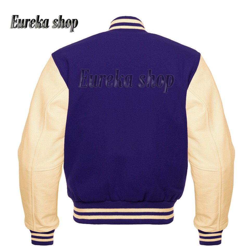 Varsity Letterman Bomber Baseball College Jacket Wool & Real Leather ...