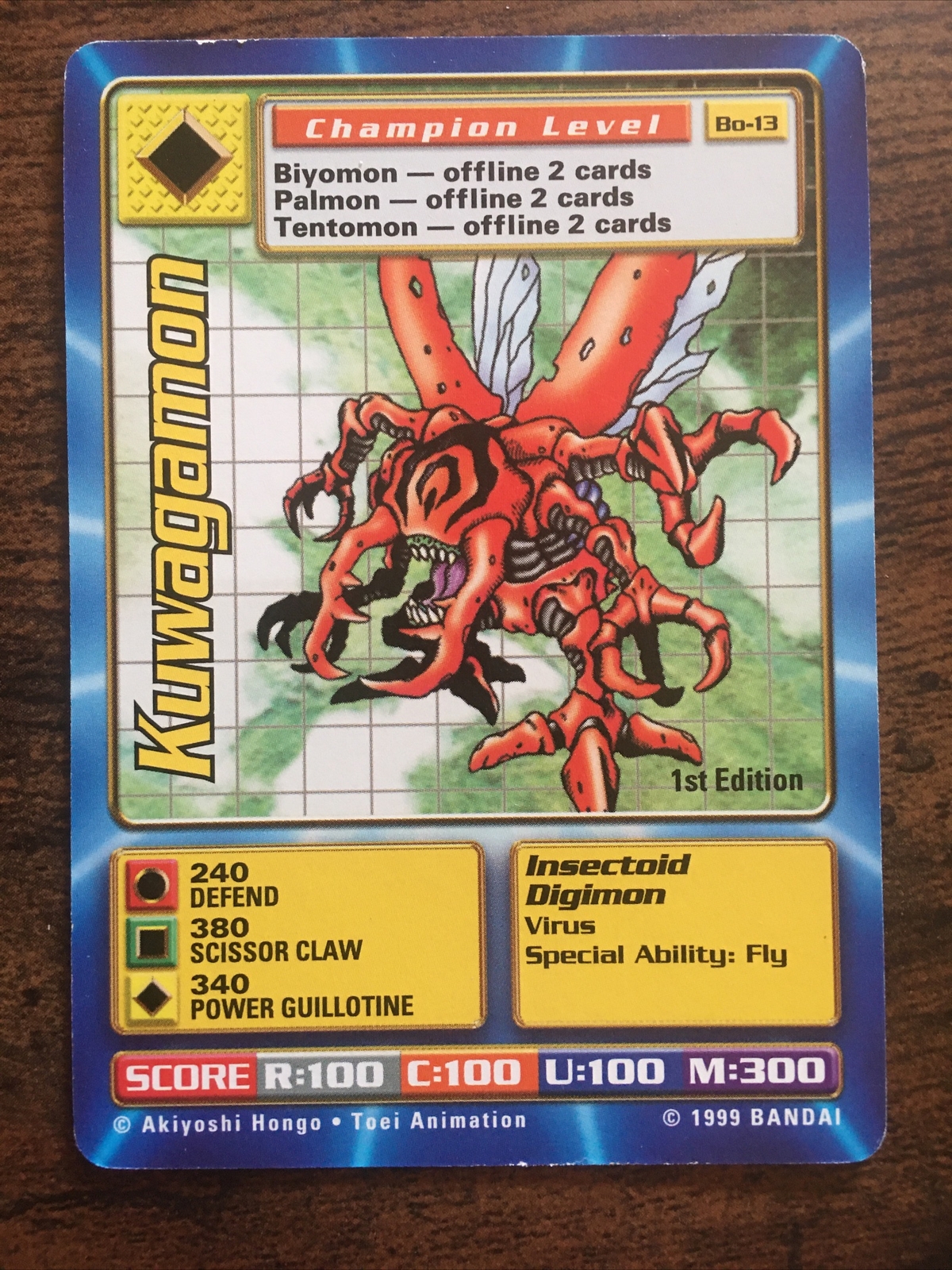 BANDAI DIGIMON KUWAGAMON CARD CHAMPION LEVEL Bo-13 1999 1st Edition ...