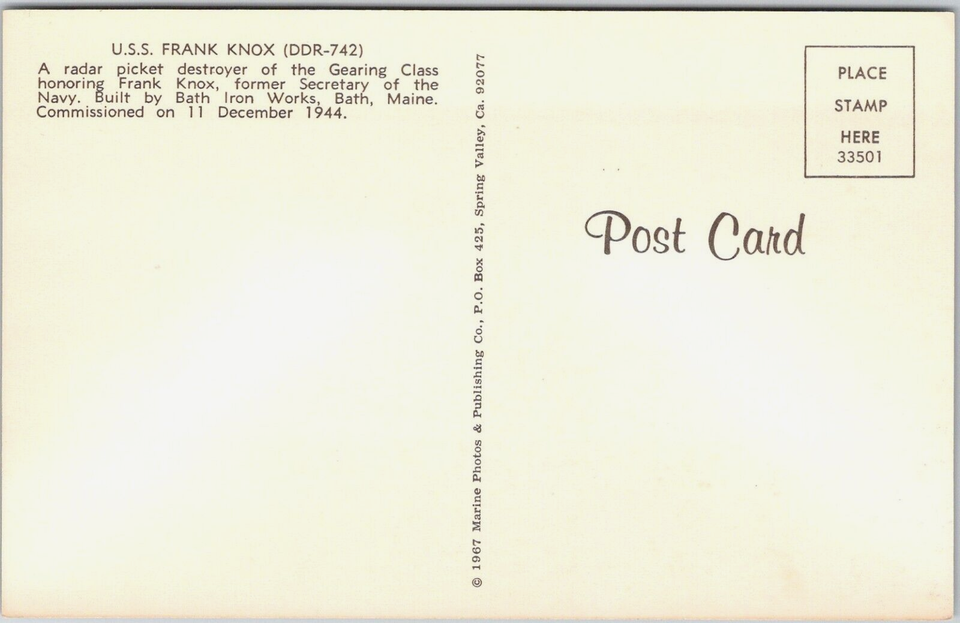 USS Frank Knox DDR-742 Radar Picket Destroyer US Navy Ship Postcard | eBay