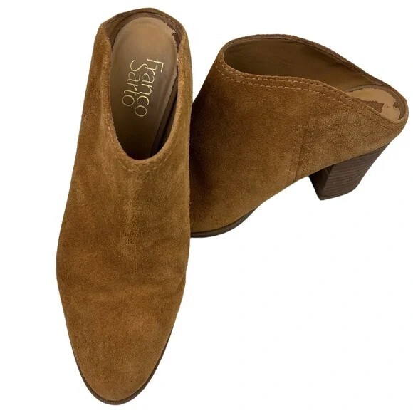 Franco Sarto Denzel Suede Stack Heeled Mules SIZE 8,5 - Gem