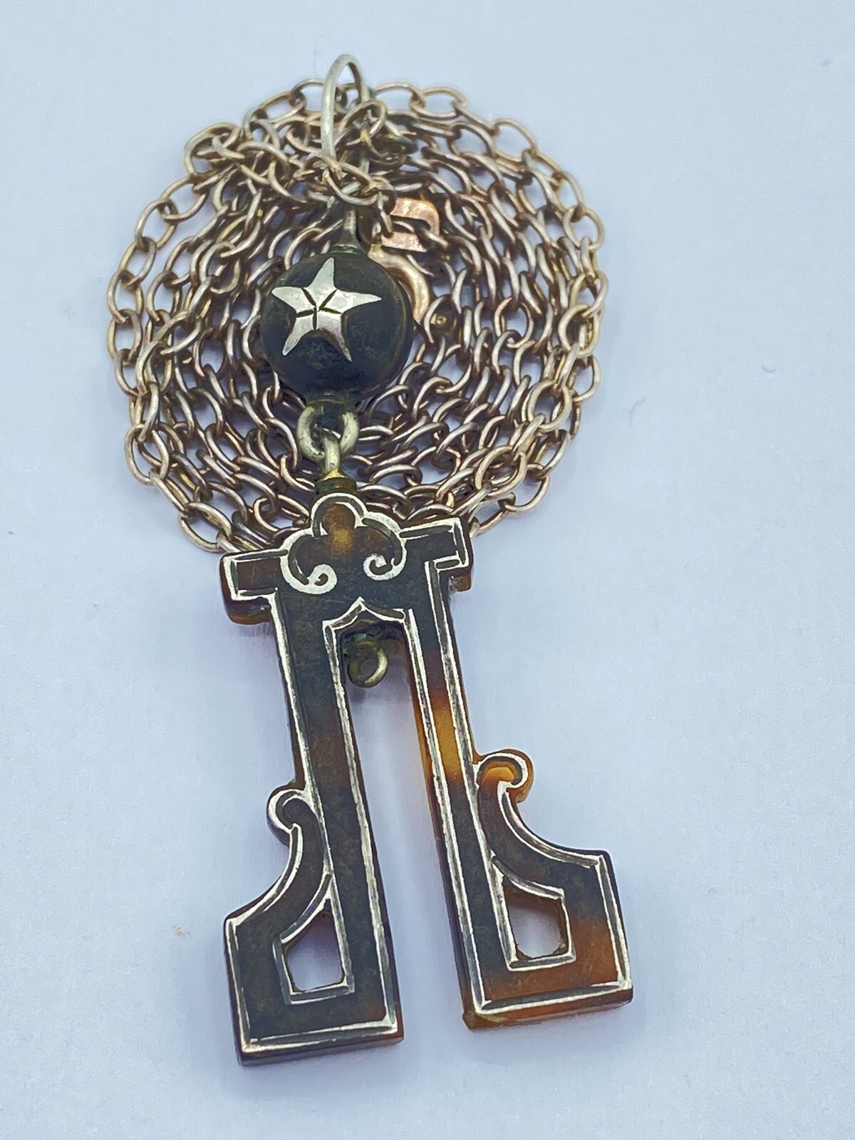 Antique 1890s Faux Tortoise Shell & Silver Inlay Pend… - Gem