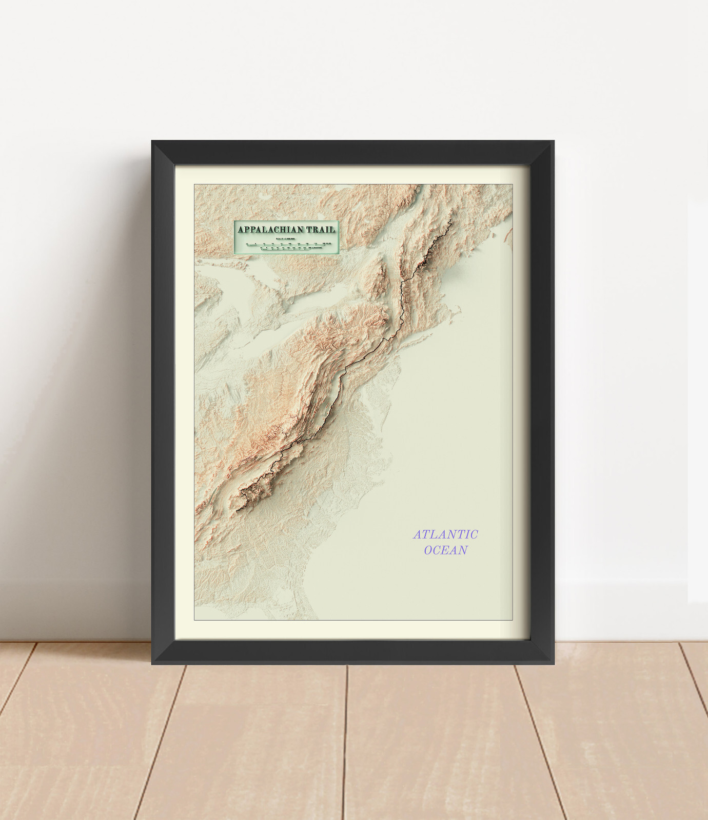 Appalachian Trail Map, Appalachian 2D Relief Map - 2D Flat Print | eBay