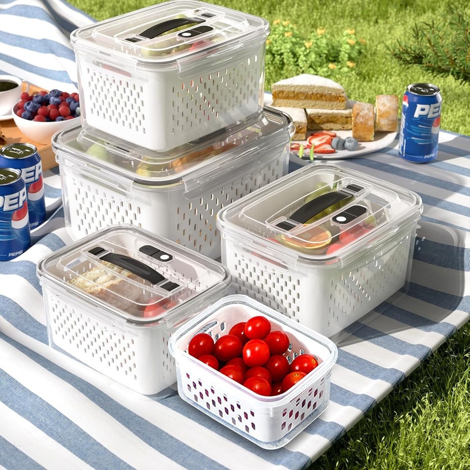 5 Pack Large Fruit Storage Containers for Fridge with vent holes and ...