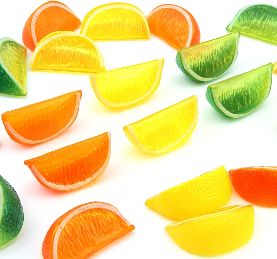 24PCS Artificial Lemon Blocks,Realistic Fake Lemon Lime Wedge Block ...