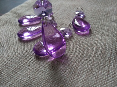 15Pcs 38mm Purple Crystal Tear Shape Pendant w/ Octagon Beads Sliver ...