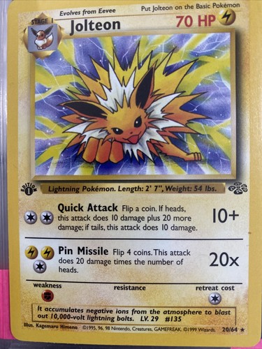 Jolteon 1st Edition - Non Holo Rare - Bends 20/64 Jungle Set Pokemon ...