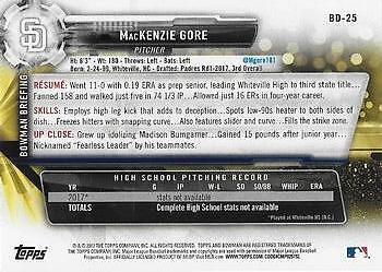 MacKenzie Gore 2017 Bowman Draft #BD-25 San Diego Padres | eBay
