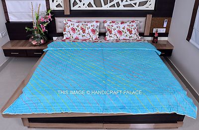 Rajasthani Leheriya Design Turquoise Blanket Coverlet Jaipuri Rajai ...