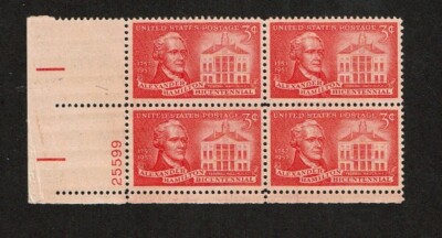 1957 U.S. Commemorative 3c ALEXANDER HAMILTON Plt#Blk Sc#1086 M/NH/OG ...