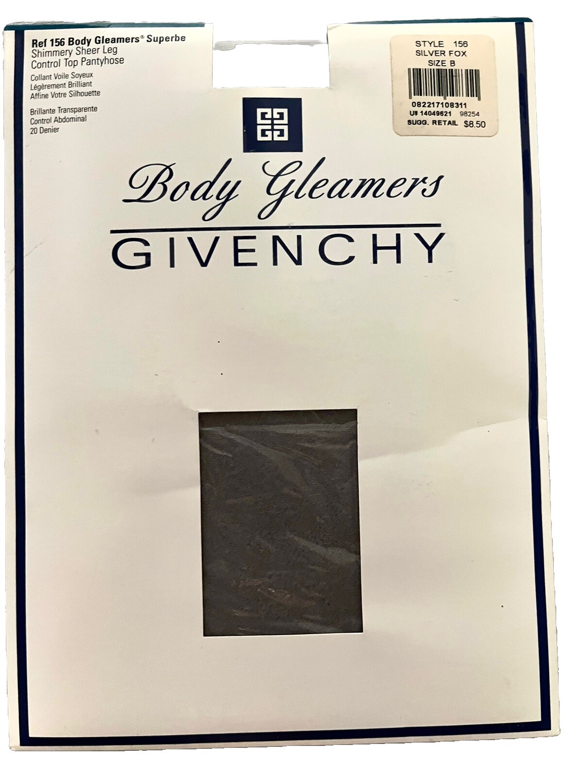 Vintage Givenchy Body Gleamers Pantyhose 156 Sz B Silver Fox Sheer To ...