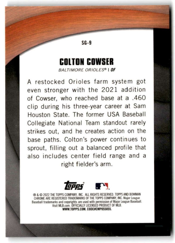 2022 Bowman Chrome Shades of Greatness Holo #SG-9 Colton Cowser Orioles ...